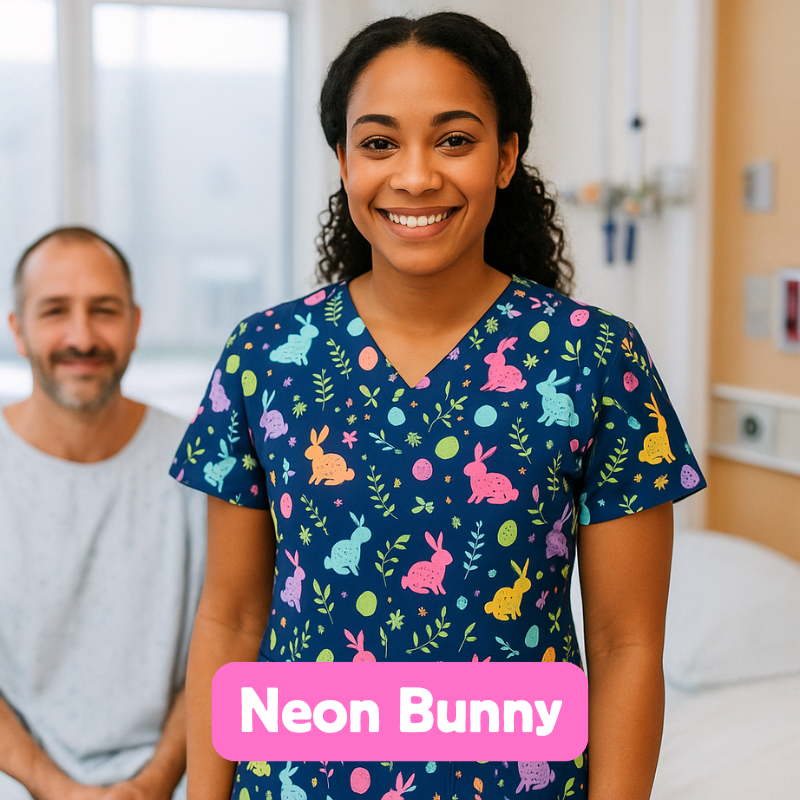 Scrub Top - Neon Bunny
