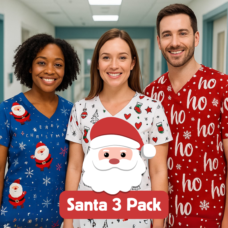 Christmas Scrub Tops - Santa (3 Pack)