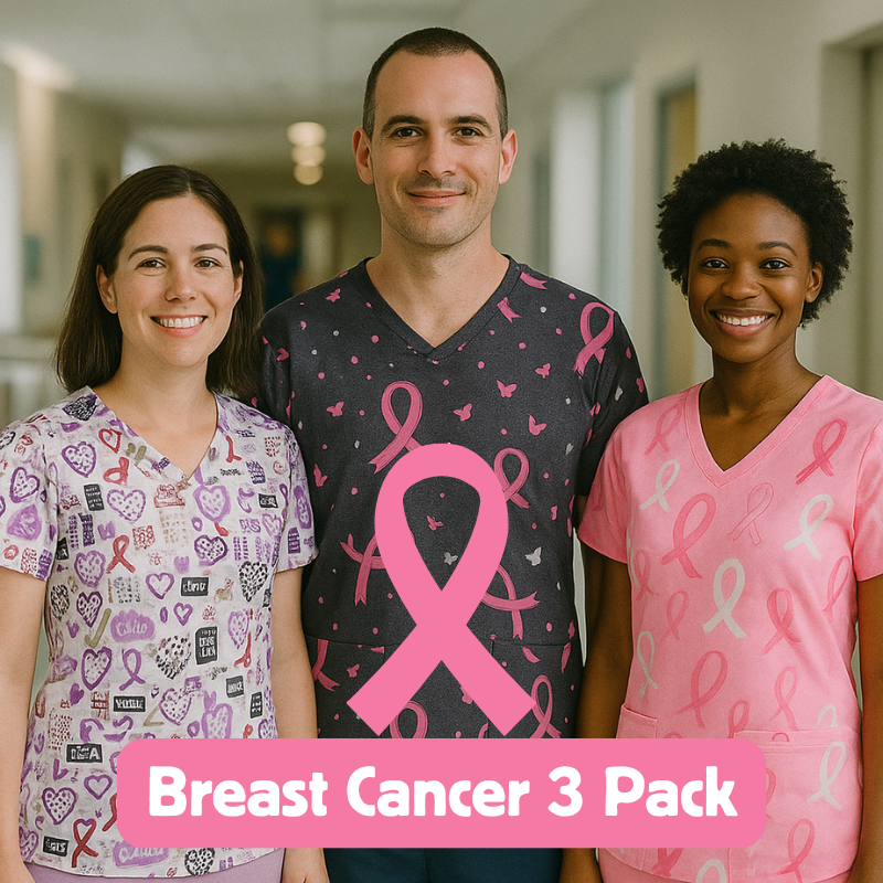Breast Cancer Scrub Tops -(3 Pack)