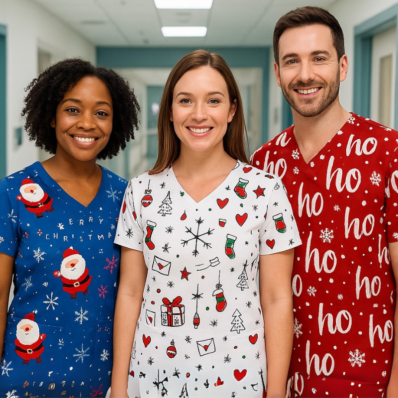 Christmas Scrub Tops - Santa (3 Pack)