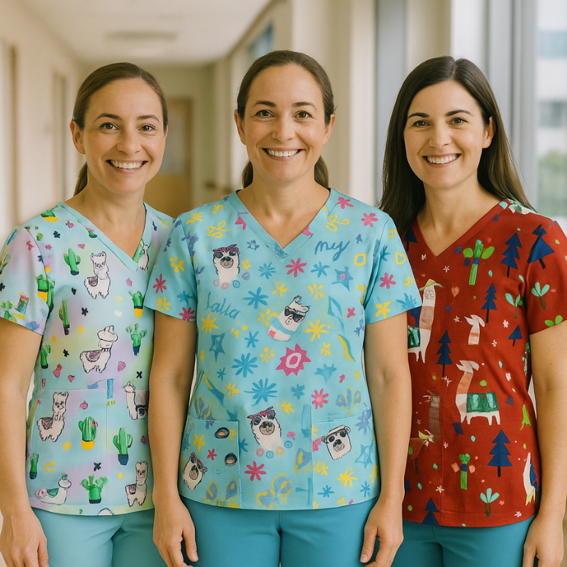 Llama Scrub Tops -(3 Pack)