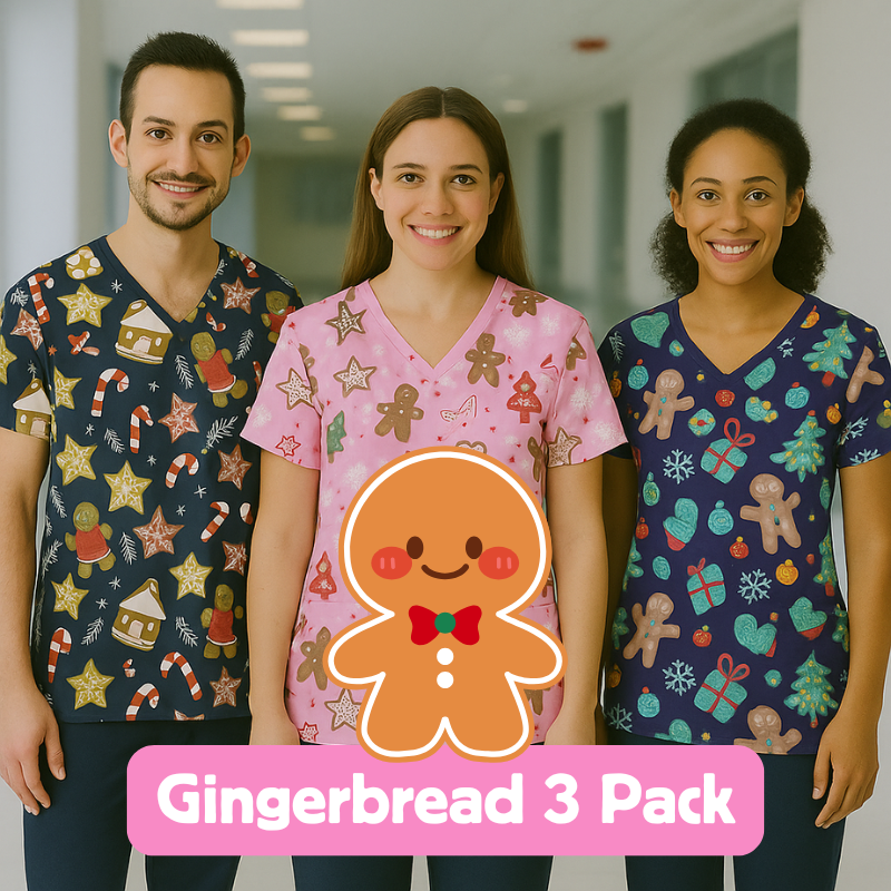 3 Scrub Tops for $75 – Gingerbread (3 Pack)