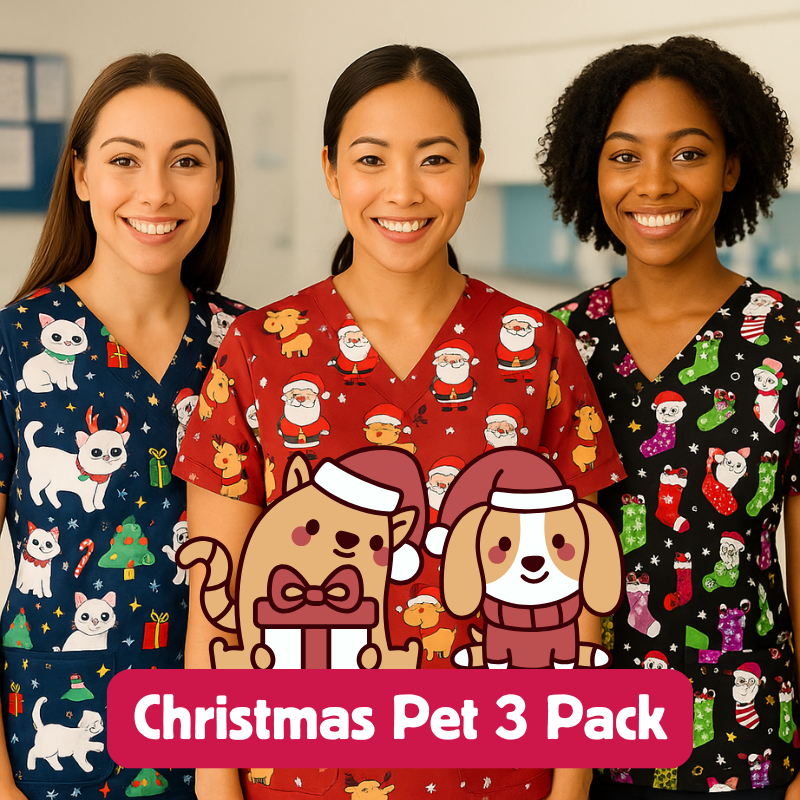 3 Scrub Tops – Christmas Pet Pack (3 Pack)