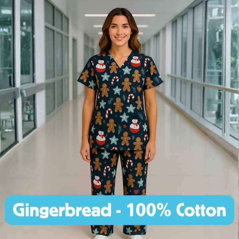 Cotton Christmas Scrub Set - Gingerbread