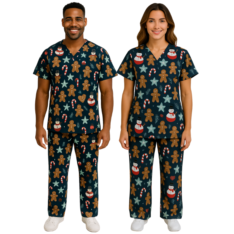 Cotton Christmas Scrub Set - Gingerbread