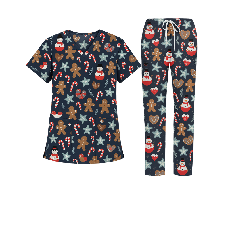 Cotton Christmas Scrub Set - Gingerbread